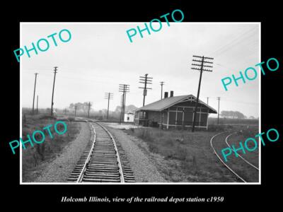 OLD POSTCARD SIZE PHOTO OF HOLCOMB ILLINOIS THE RAILROAD DEPOT STATION ...