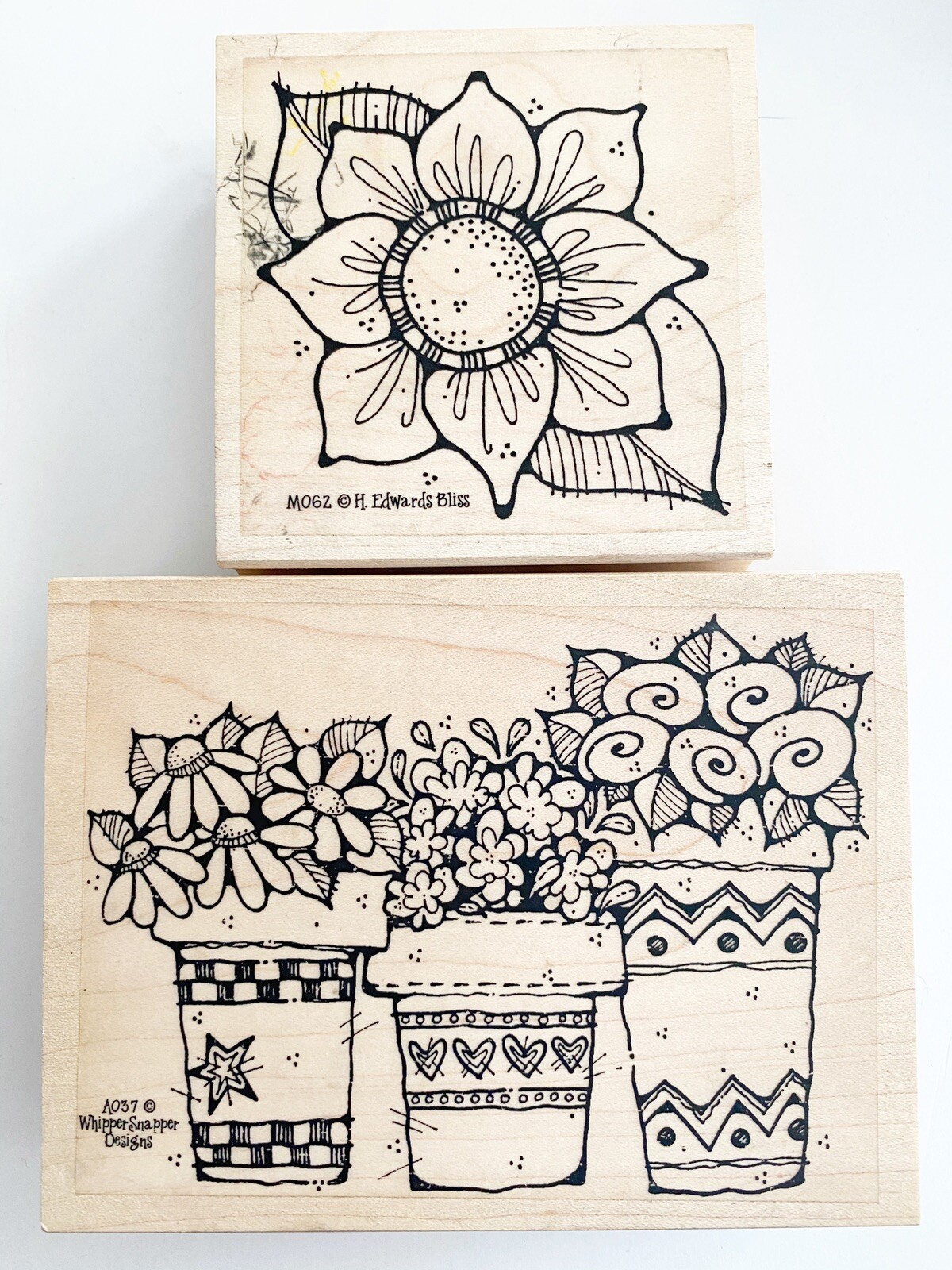 Whipper Snapper Rubber Stamp Lot of 2 Flower Potted Plants Floral Wood ...