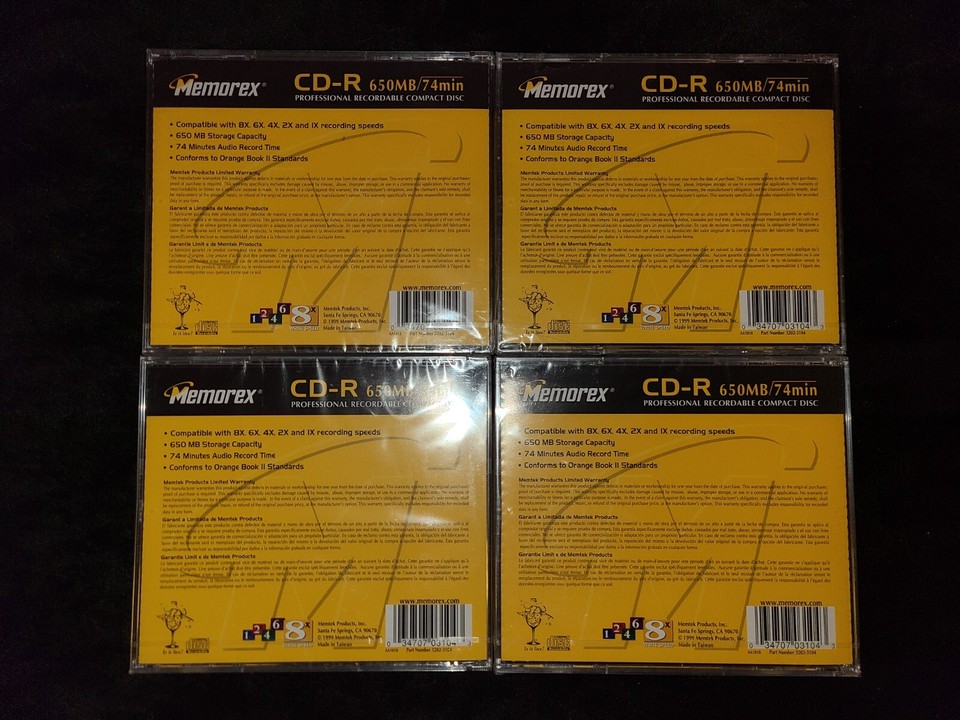 4x Memorex CD-R 650MB 74min Professional Recordable Compact Disc, Gold ...