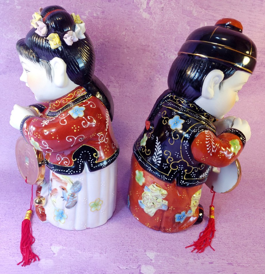 Jintong Golden Boy Yuna Jade Girl Chinese Statues VTG Lucky Gold Coins ...
