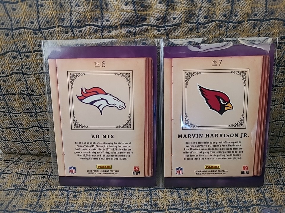 (2x) Origin Story 2024 Panini Origins SSP Bo Nix #6 and Marvin Harrison ...