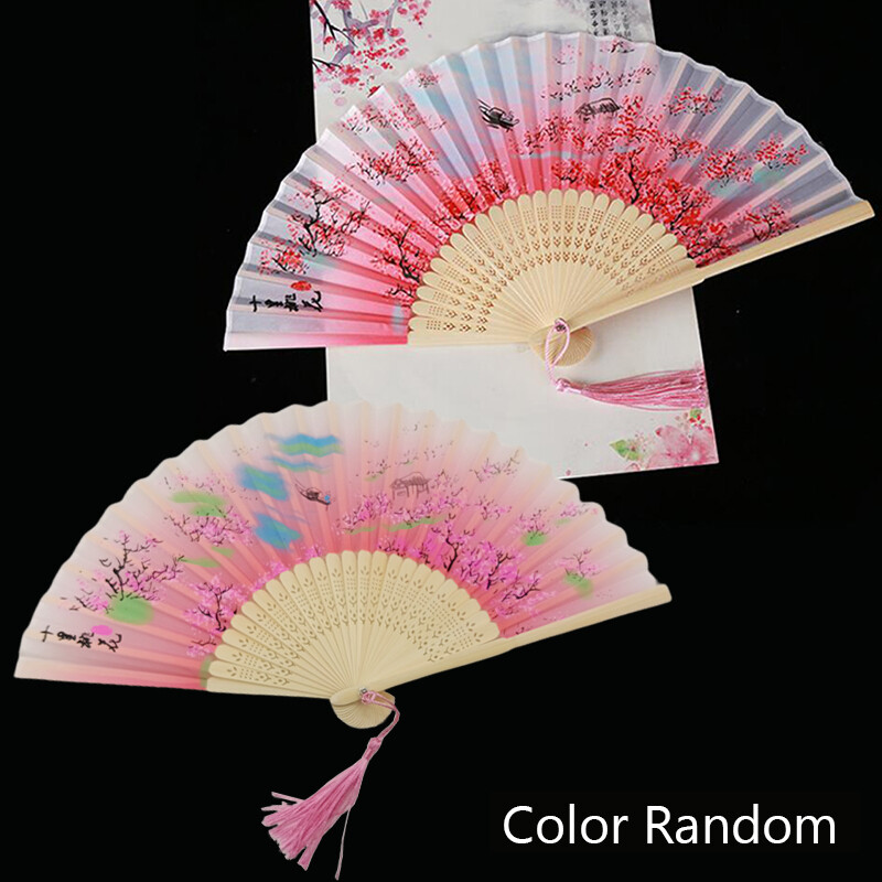 Chinese Foldable Hand Held Bamboo Fan Dance Folding Fan Flower Wedding ...