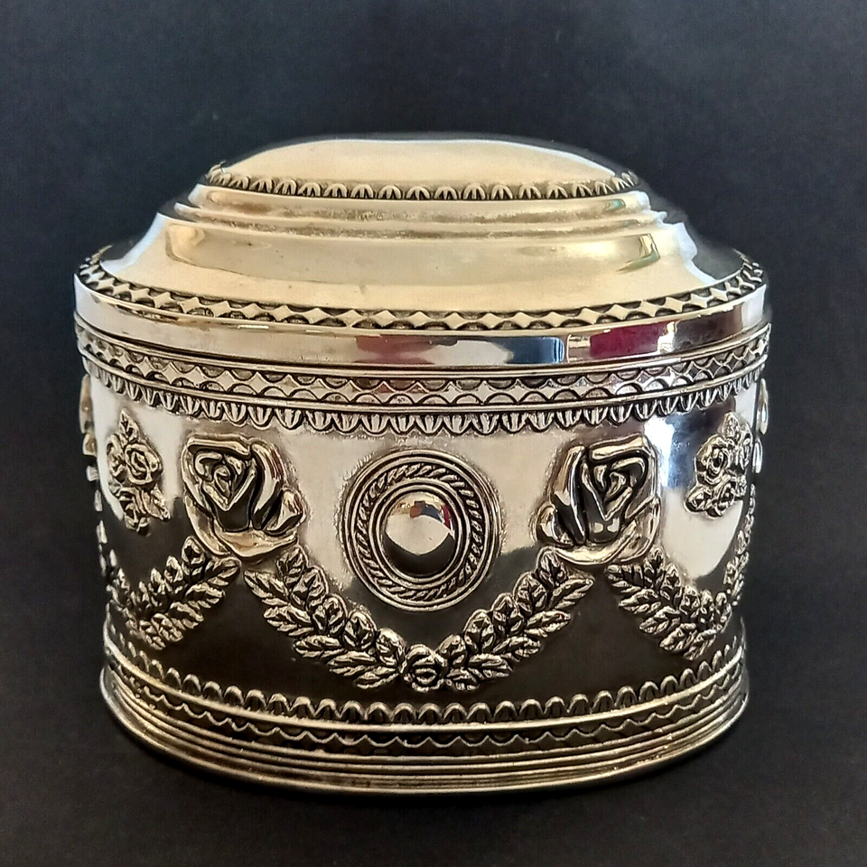 Antique Vintage Box Jewelry Oval Velvet Trinket Lined/Silver Plated ...