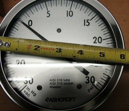 Ashcroft Vacuum Gauge 0 - 30 inch HG Stainless Steel 5 1/2" SS New NOS ...