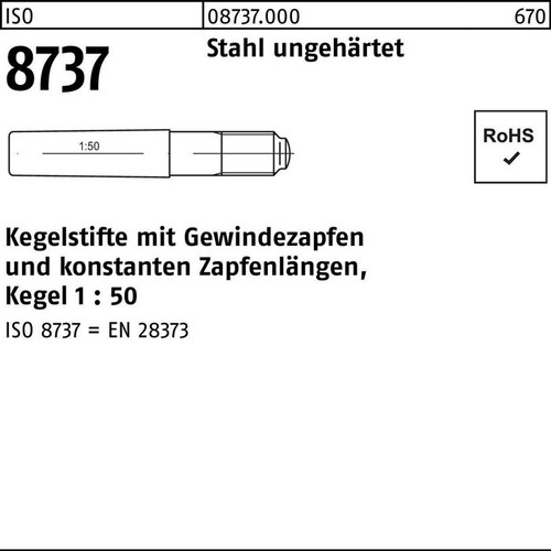 10er PACK(Stk) Kegelstift 8 x 60 ISO 8737 m.Gewindezapfen Stahl ...