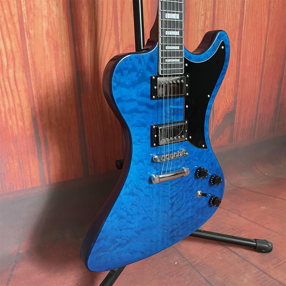 Factory Blue Quilted Maple Top 6 Strings Electric Guitar Mahogany Body ...