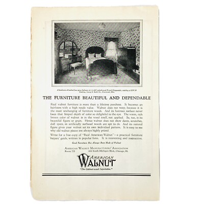 Vintage 1923 American Walnut Furniture Manufactures Association Print ...