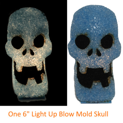 Lights Up Blow Mold Skull Blue Vintage Melted Plastic Popcorn Skeleton ...