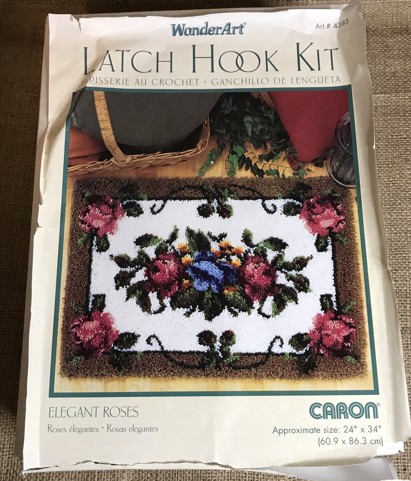 CARON WonderArt Latch Hook Kit 24" X 34" Elegant Roses #4385 NEW IN BOX ...