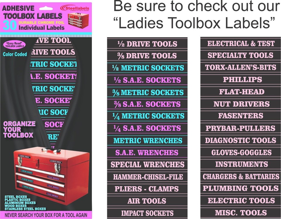 2 Chrome Socket Labels "Ladies Edition" Color Coded for "Easy Read" 60 ...
