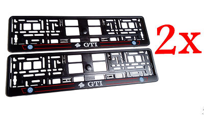 2x Black VW VOLKSWAGEN GTI European Euro License Number Plate Holder ...