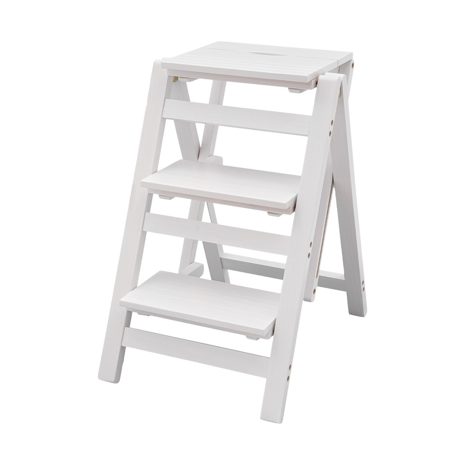 3-Step Ladder Portable Folding Step Stool Wooden Step Ladder Sturdy ...