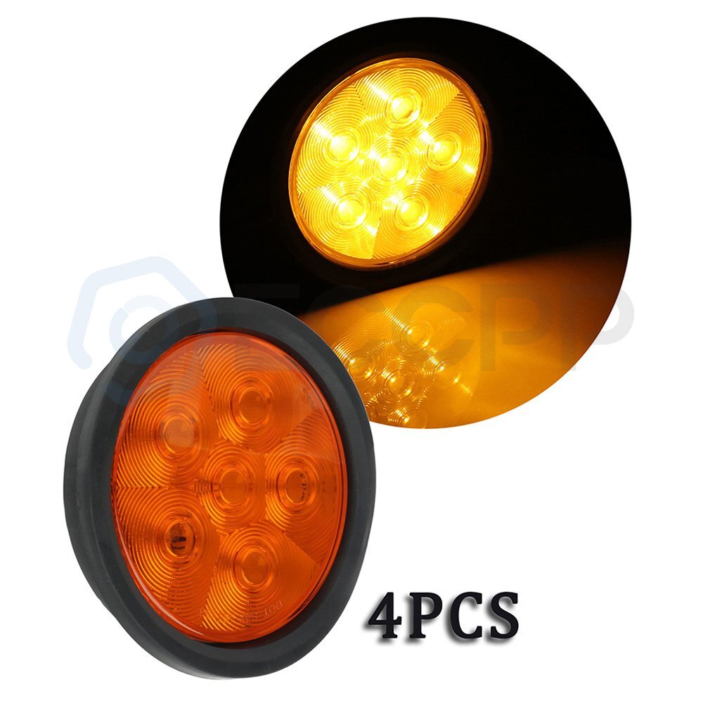 4X 4" Amber 6-LED Turn Tail Brake Light 12V Waterproof For Peterbilt ...