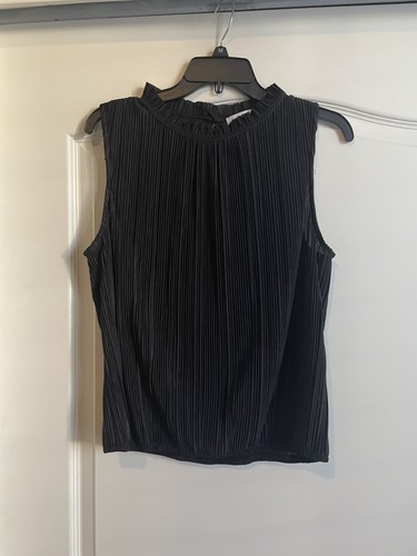 Evereve sleeveless micro pleat ruffle neck shell or top - Size Large | eBay