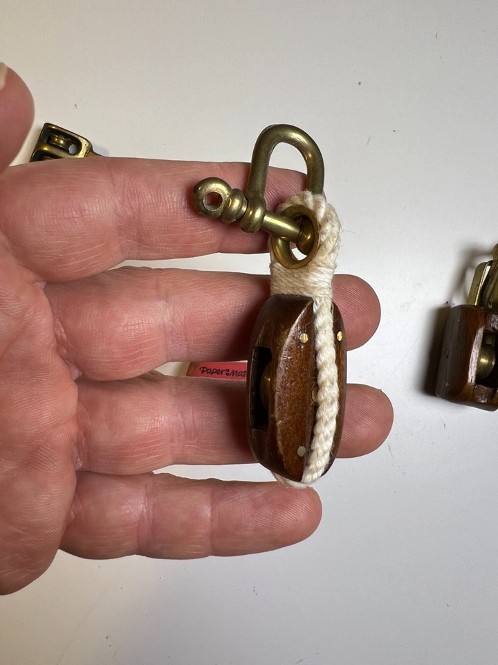 Small Tiny Antique Nautical Rope Blocks & Brass Shackles Wood & Rigging ...