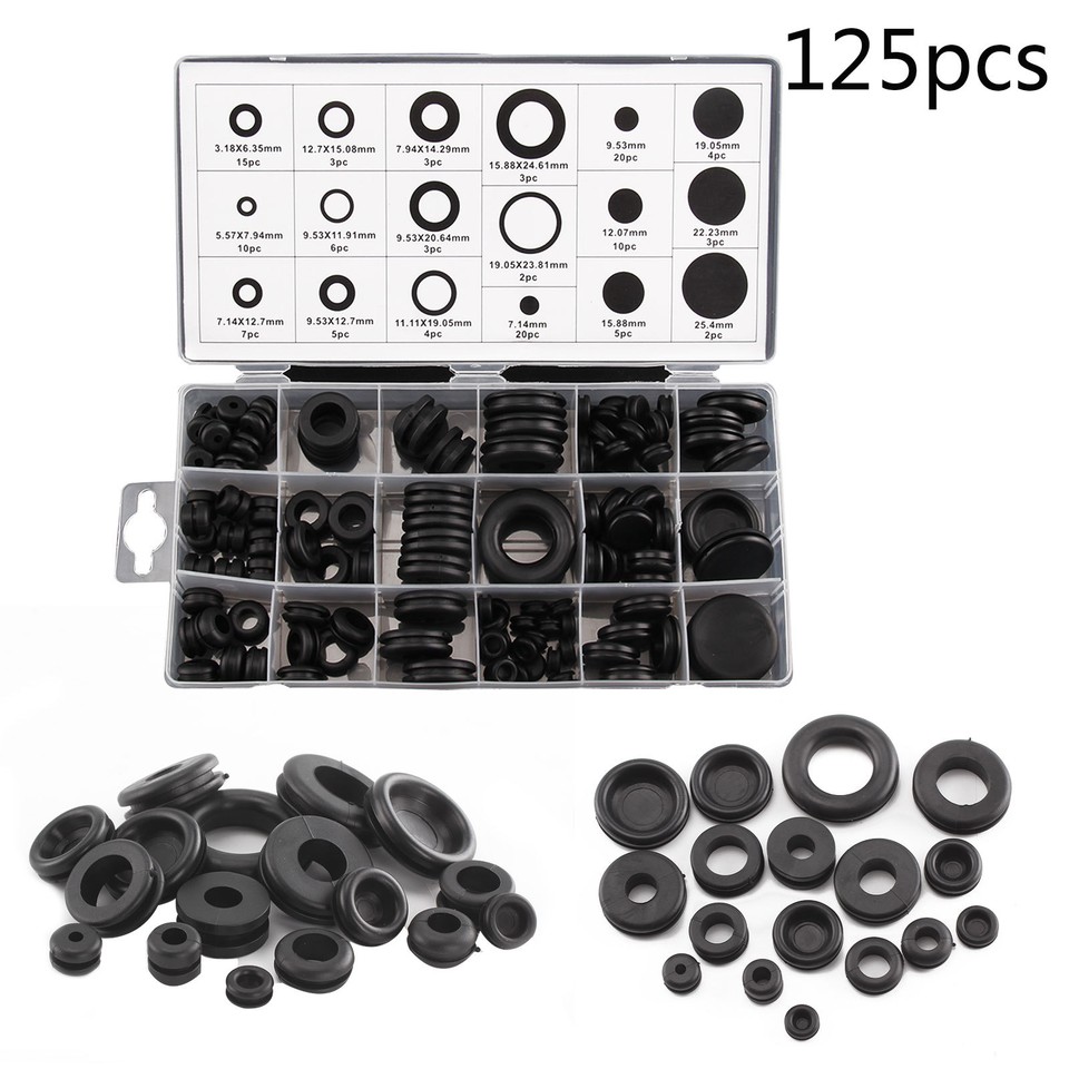 125x Assorted Size Rubber Blanking Grommets Open/Closed Blind Plug ...