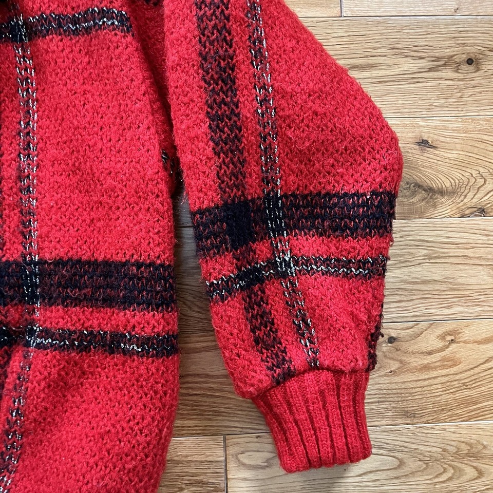 Vtg Red Black Plaid Sweater Coat Bramble Lane Womens Large Plaid 80s ...