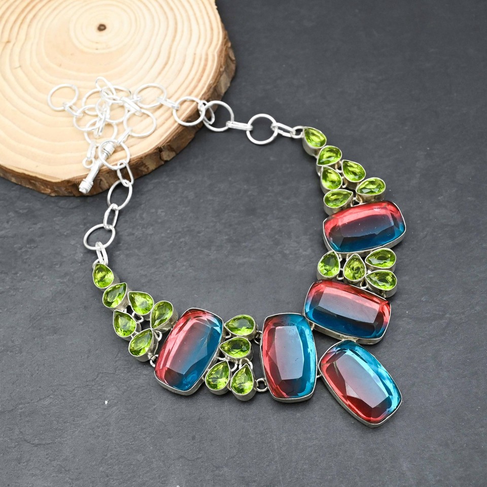 Bi-Color Tourmaline Peridot Gemstone 925 Sterling Silver Jewelry ...