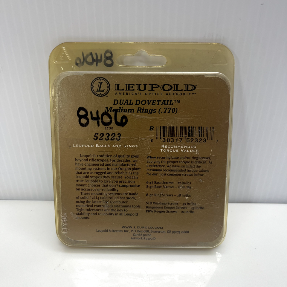 LEUPOLD 52323 SILVER DUAL DOVETAIL MEDIUM RINGS (.770) W/ TORX WRENCH ...