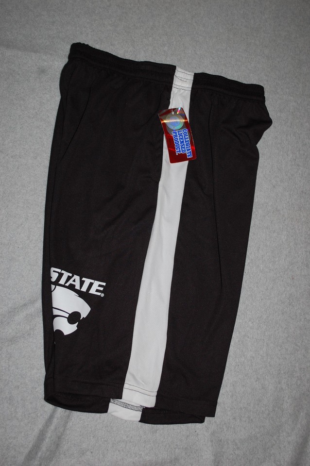 Mens Black Athletic Shorts WHITE K-STATE POWERCAT WILDCATS LOGO Kansas ...