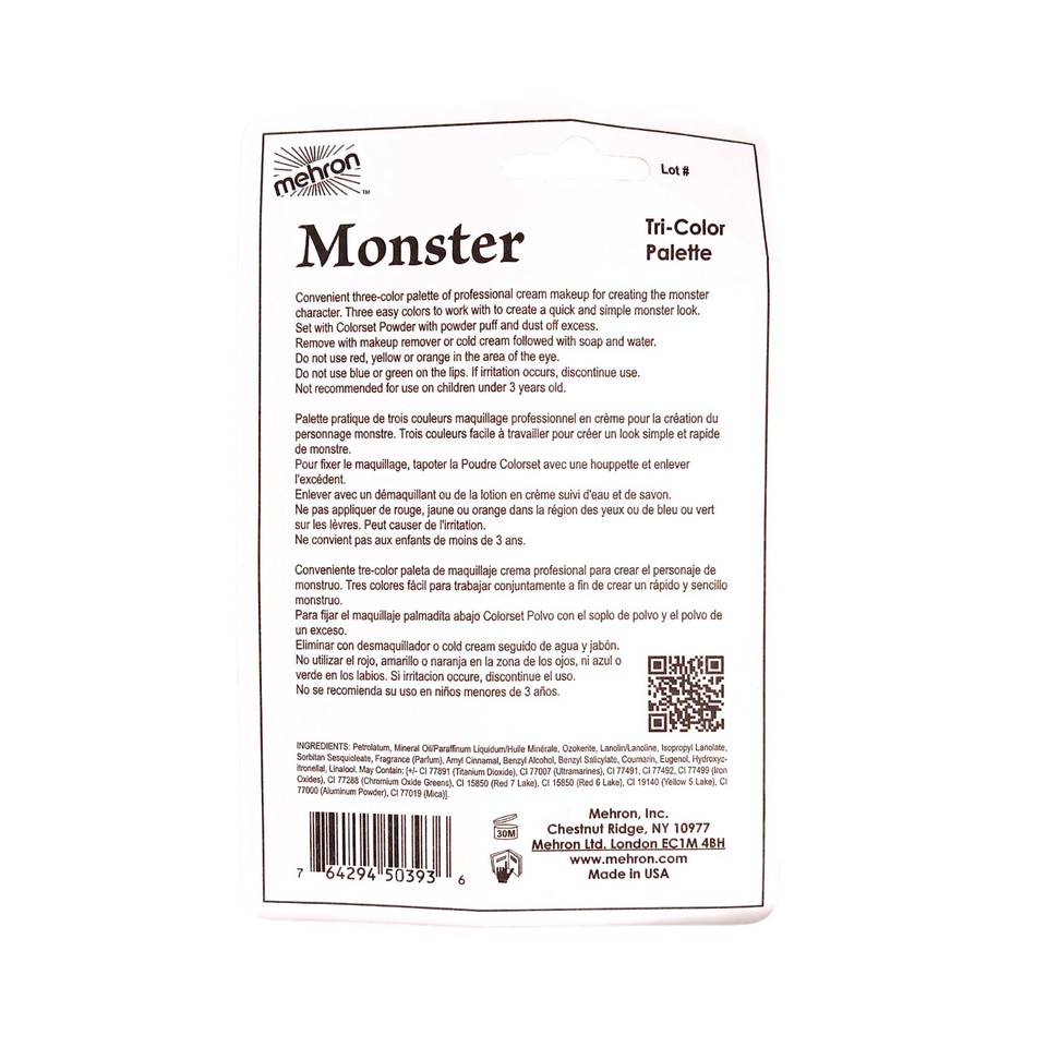 Mehron, Monster, Cream Makeup, Tri-Color Palette, 3 Colors Halloween ...