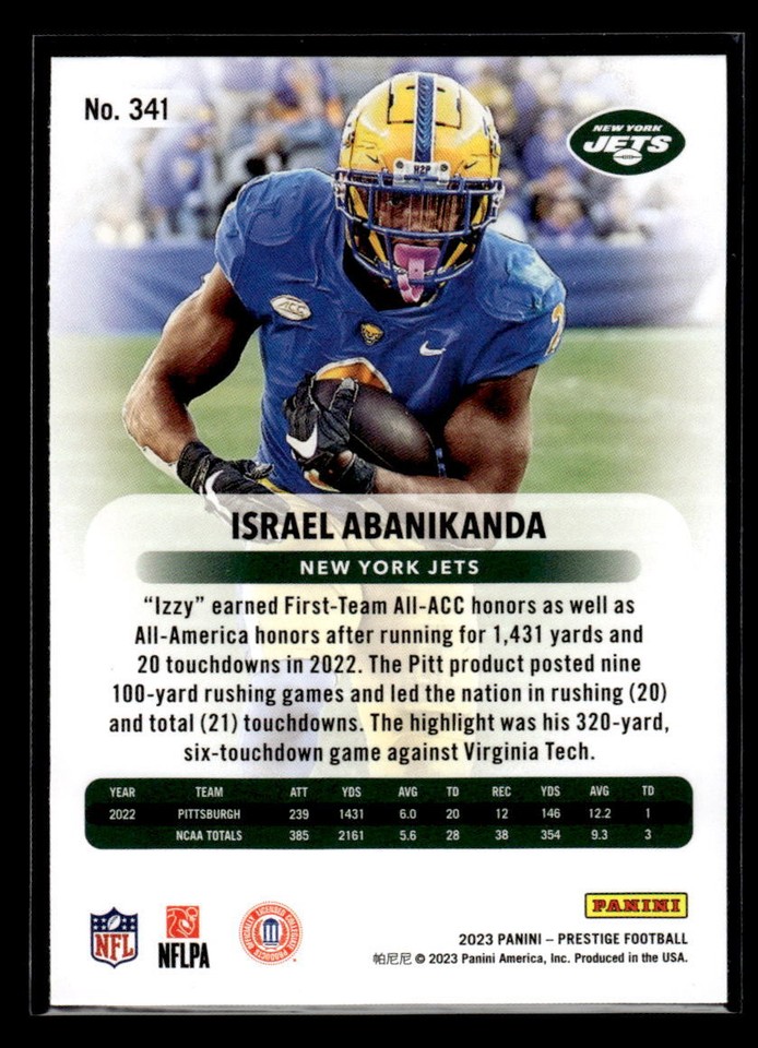 2023 Panini Prestige #341 Israel Abanikanda Rookie New York Jets | eBay