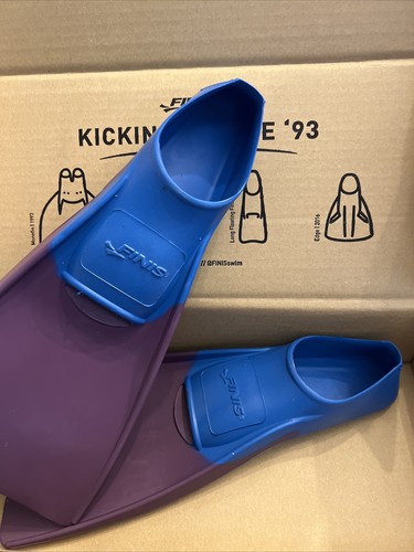 New Finis Long Floating Purple Blue Swim Flippers Fins Size JR. US 6-8 ...