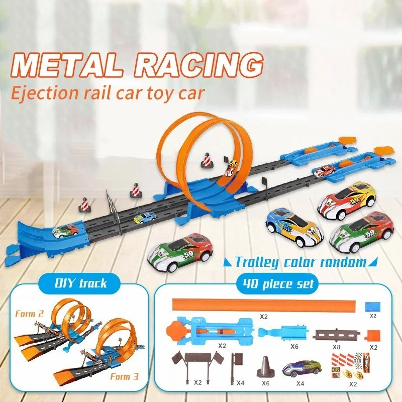 Hot Wheels Double Loop Dash Drag Racing Playset + 2 Vehicles - GFH85 | eBay