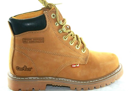 CACTUS FOOTWEAR 611 TAN WORK BOOTS OIL RESISTANT NUBUCK LEATHER MEN'S ...