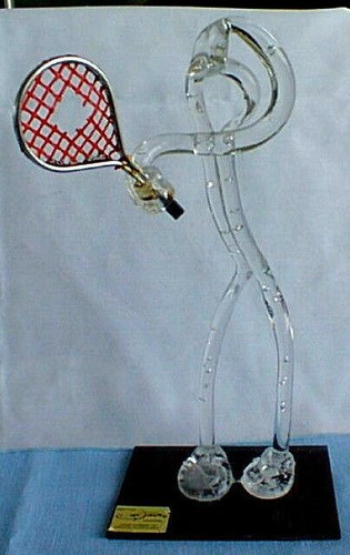VTG TENNIS PLAYER W/ RACKET FIGURINE ABSTRACT ART UNIQUE HAND FORMED ...