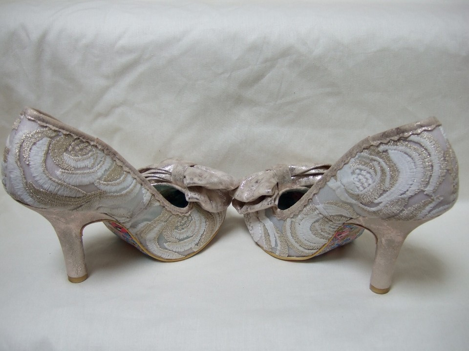 Irregular Choice Mal E Bow Cream/Gold High Heels Court Shoes Size 5 (38 ...