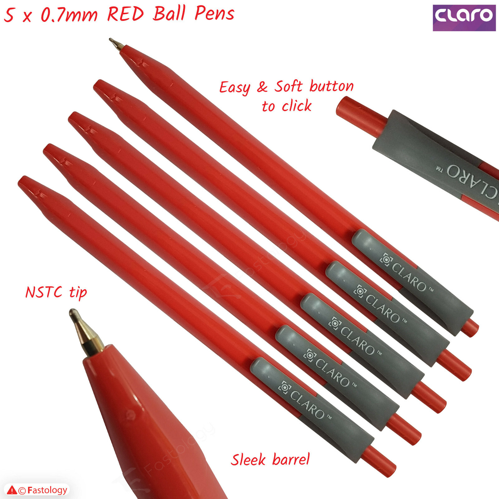 RED Ballpoint Pens CLARO Trion-RT Retractable 0.7mm Fine Point Smooth ...