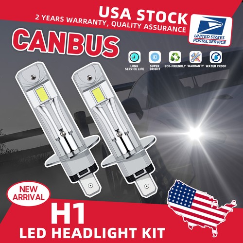 2PCS Super Bright H1 LED Headlight Bulbs Kit High or Low Beam CANBUS ...