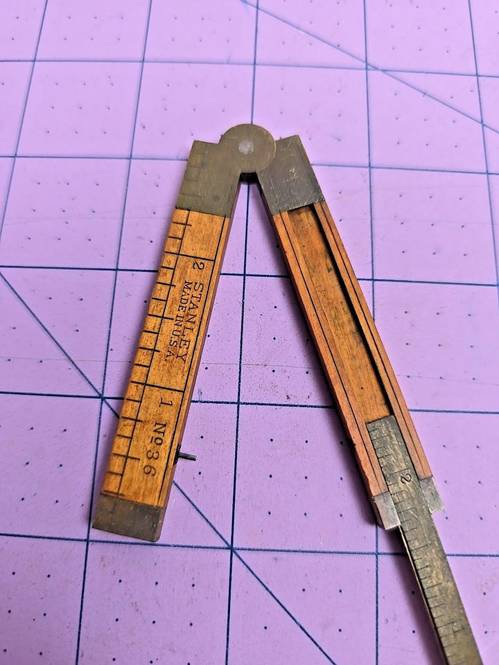 Vintage Stanley No 36 Folding Ruler Caliper Wood Brass 6" USA Tool Rule ...