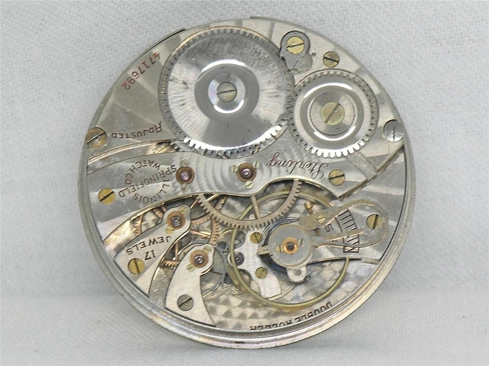 SCARCE 16S ILLINOIS 17 JEWEL GR 305 STERLING POCKET WATCH MOV'T & DIAL ...