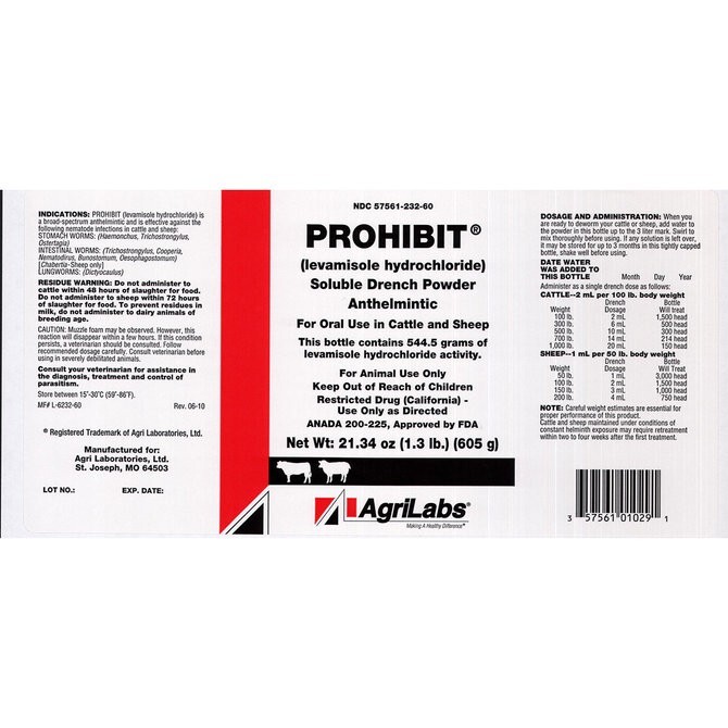 Prohibit Oral Dewormer Water Soluble Drench Powder 605g / 1 Gallon | eBay