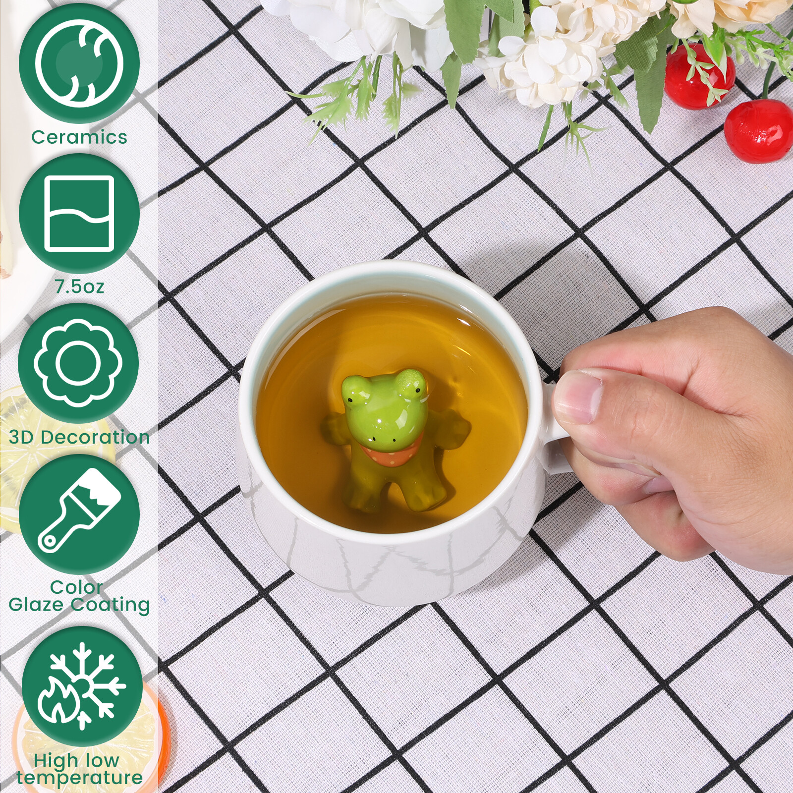 3D Frog Mug 220ml / 7.5oz Frog Ceramic Cup with Handle 3D Cute Cartoon ...