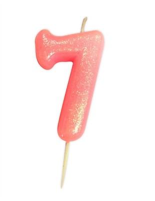 NUMBER 7 PINK GLITTER CANDLE HAPPY BIRTHDAY CAKE TOPPER CELEBRATION ...