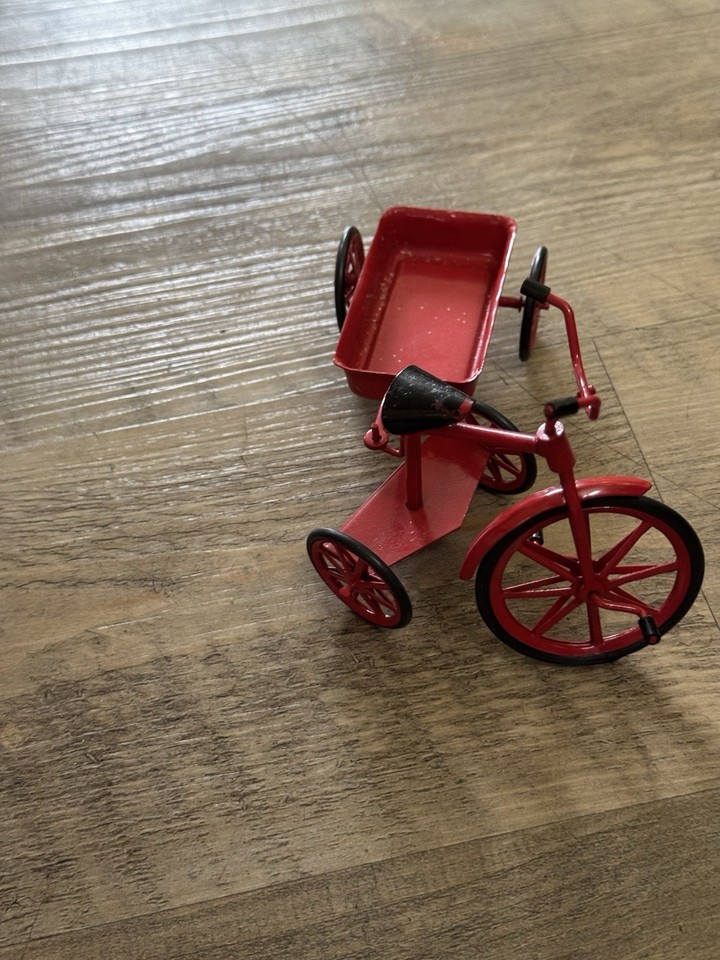 Vintage Red Metal Tricycle with Wagon – Miniature Collectible Home ...