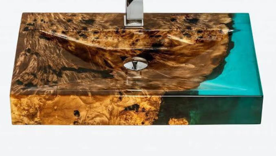 Beautiful Natural Epoxy Wooden Sink , Epoxy Wash Basin, Wooden sink ...