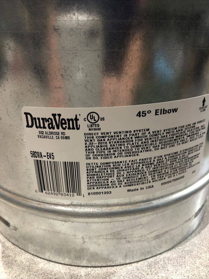 DURAVENT DirectVent Pro 5" x 8" Galvanized 45 Degree Elbow #58DVA-E45 ...