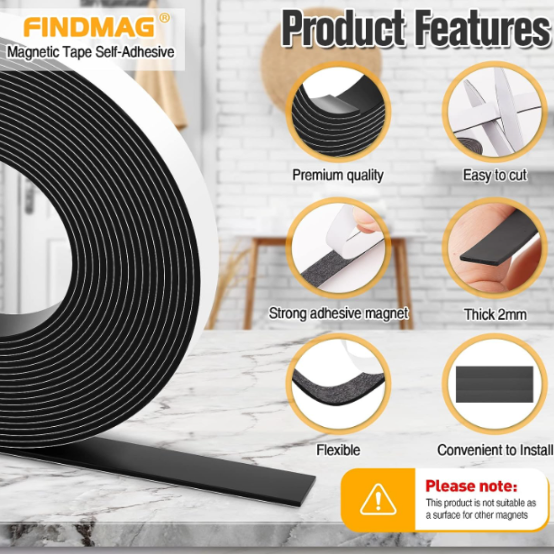 Magnetic Strip Tape 15Ft Flexible Roll Adhesive Backed Magnet Strong ...