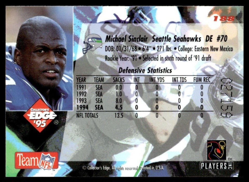 1995 Collector's Edge #188 Michael Sinclair Seattle Seahawks | eBay
