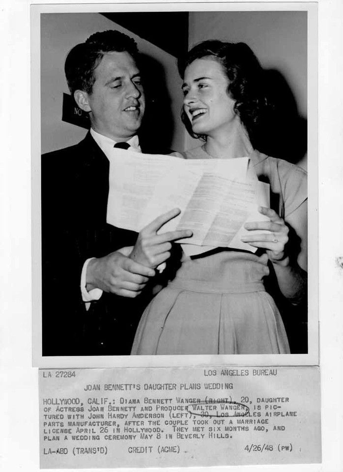 o29596 1948 orig news photo Diana Bennett Wanger & John Hardy Anderson ...