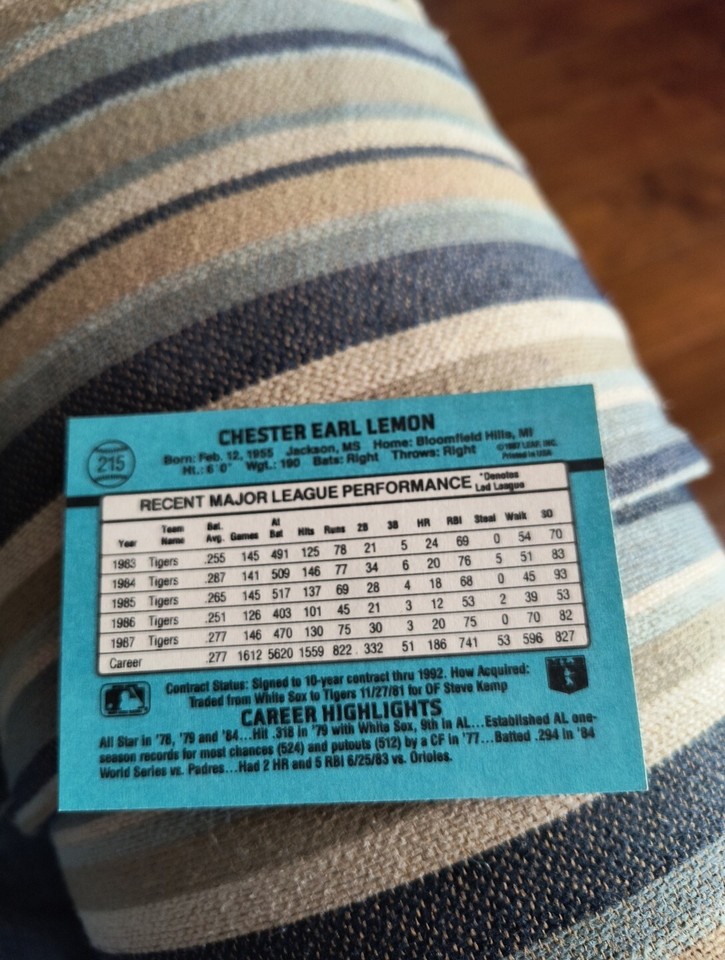 CHET LEMON 1988 DONRUSS #215 FREE SHIPPING | eBay