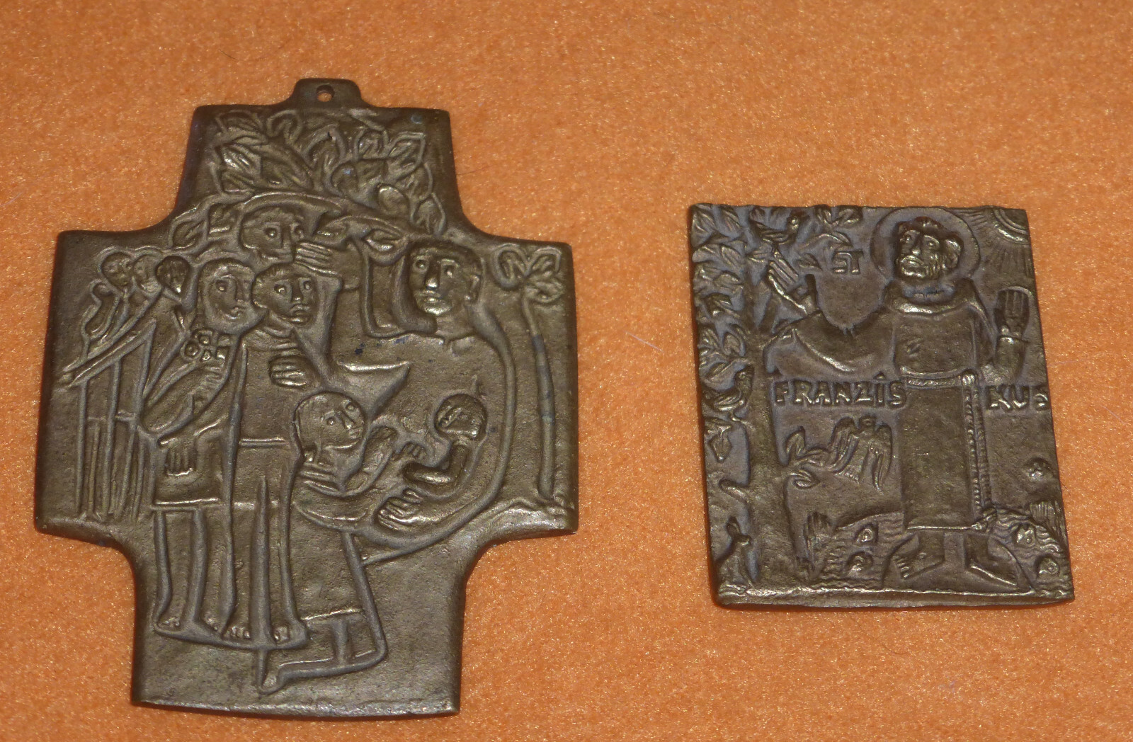 Jesus Chritus Bronze Kreuz & Plakette Hl.Franziskus und die Tiere Franz ...