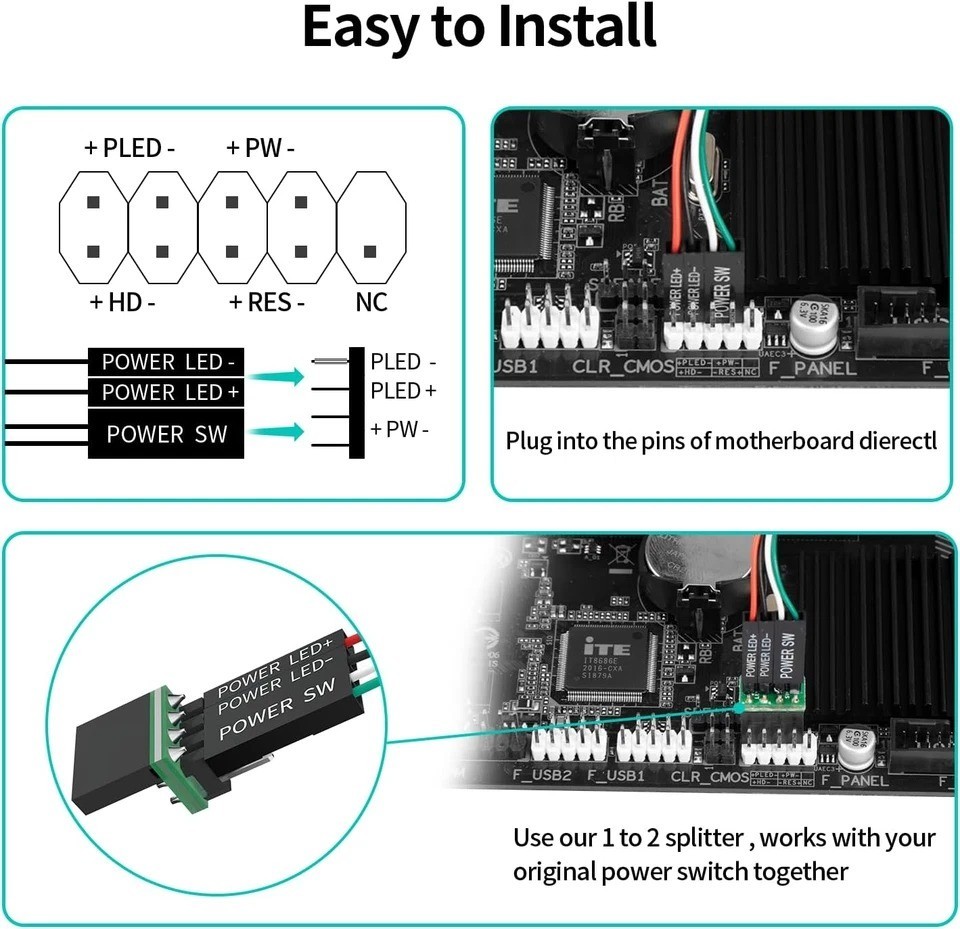 PC Power Button, Desktop Power Button PC External Power Switch on off ...