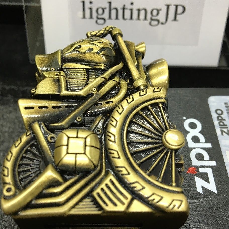 Zippo Motorcycle Metal Jacket 5 Sided Etching Gold Brass Heavy Lighter ...