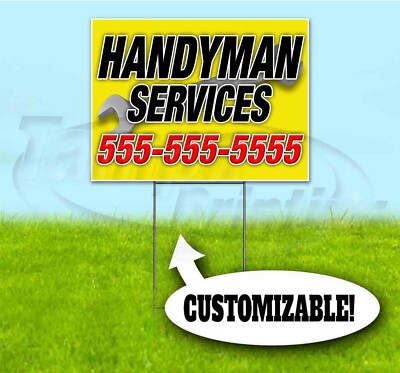 HANDYMAN SERVICES CUSTOM PHONE 18x24 Yard Sign WITH STAKE Corrugated ...