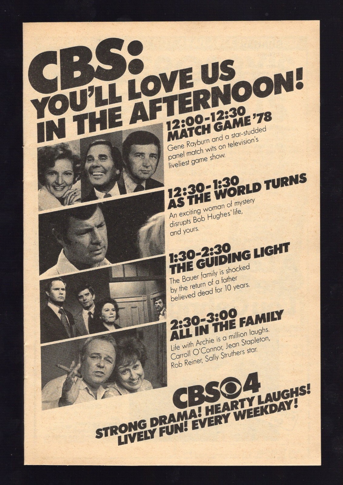 1978 TV SOAP OPERA AD ~ THE GUIDING LIGHT BAUER FAMILY ~ AS THE WORLD ...